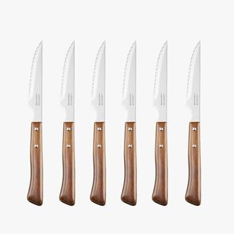 Arcos Steakmesser-Set 6-teilig - Perlschliffklinge zum Schneiden und Filetieren von Fleisch, Edelstahlklinge und Griff aus Buchenholz - Serie Mesa