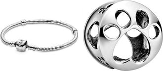 Pandora Moments Schlangen-Gliederarmband mit Zylinderverschluss & Offen gearbeiteter Hundepfotenabdruck Charm Sterling-Silber 9 x 11,5 x 11,5 mm (T/H/B)