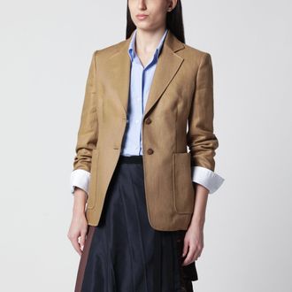 Max Mara Halbtaillierter einreihiger Blazer aus beigem Leinen