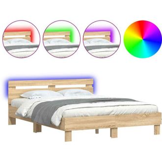 vidaXL Bettgestell mit Kopfteil LED-Beleuchtung Sonoma-Eiche 140x200cm Vidaxl