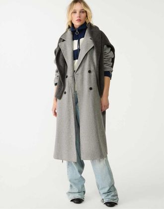 Stradivarius Weicher Trenchcoat in grau meliert