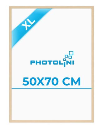 Photolini Bilderrahmen 50x70 Holz MDF Natur, 50x70 cm Bilderrahmen gro&szlig;, Rahmen 70x50 Puzzle, bruchsicheres Acrylglas, picture frame zum Aufh&auml;ngen, Fotorahmen f