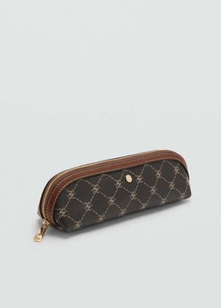 Mango Trousse fermeture &Eacute;clair &agrave; imprim&eacute; logo marron - Femme - Taille unique - MANGO