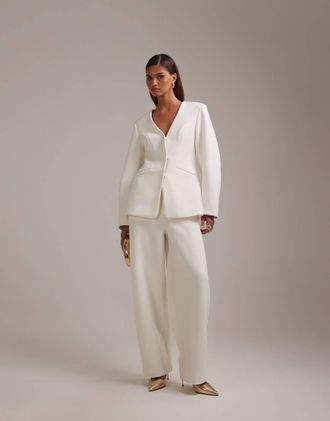 Asos Pantalon de mari&eacute;e ajust&eacute; - Ivoire-Blanc