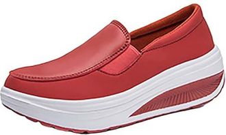 Generic LinRim Chaussures pour femme en cuir synth&eacute;tique &agrave; talon compens&eacute; Pantoufles respirantes Mocassins confortables Chaussures de sport Mode Baskets Chaus