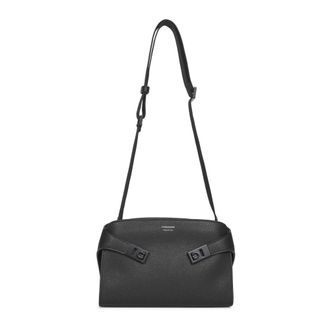 Ferragamo Schwarze Lederschultertasche mit Gancini-Schnallen - - Bags - Herren - Schwarzk - ONE SIZE