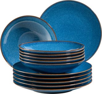 M&auml;ser 931946 Serie Ossia Teller-Set f&uuml;r 6 Personen im mediterranen Vintage-Look, 12-teiliges modernes Tafelservice mit Suppentellern und Speisetellern, K&ouml;ni