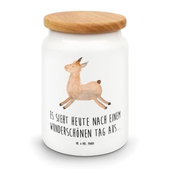 Mr. & Mrs. Panda Keksdose Lama Springen - Geschenk, Vorratsdosen, Guten Morgen, Frischhaltedose Mit Deckel, Neustart, Gl&uuml;ck, keksdosen, Frischhaltedosen, Happy Day, La