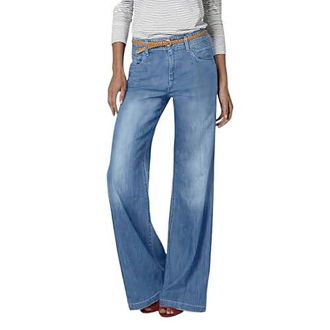 Generic Jean à jambe droite pour femme, contrôle du ventre, jean baggy élastique taille haute, pantalon palazzo extensible à taille haute, pantalon en jean pu