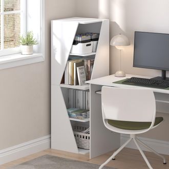 Furinno ECON B&uuml;cherregal, stapelbares 2-in-1-B&uuml;cherregal, 4-st&ouml;ckiges Eckregal mit Ablagefl&auml;che, f&uuml;r Wohnzimmer, Schlafzimmer, Homeoffice, Wei&szlig;