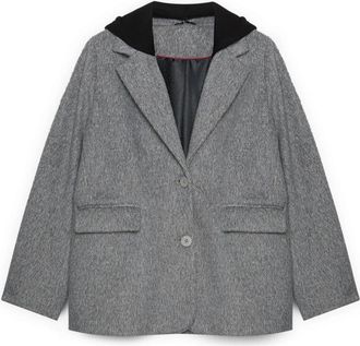 Fiorella Rubino Femme, Vestes, Gris, Taille: 48 FR Veste en laine m&eacute;lang&eacute;e avec capuche amovible