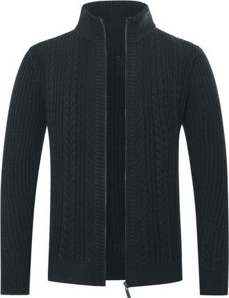 AlltheMen Cardigan Herren Strickjacke mit Reißverschluss Grobstrick mit Stehkragen