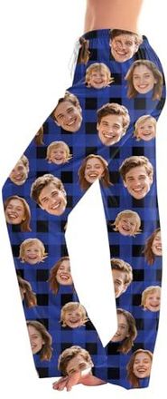 Generic Pantalon de pyjama personnalis&eacute; - Pantalon de pyjama personnalis&eacute; avec photo visage doux pour adultes, bleu, S