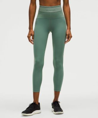 lululemon License to Train Leggings mit hohem Bund Logo f&uuml;r Frauen - 64 cm - Gr&ouml;&szlig;e 10 in Grey Eucalyptus