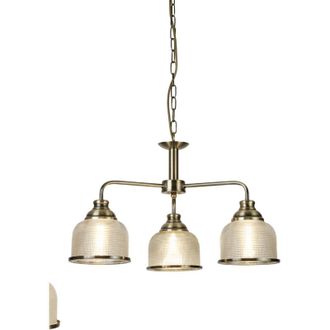 Searchlight Suspension bistro ii 3L m&eacute;tal Laiton antique, verre prismatique style Holophane E27 max 3x60w Diam 56cm
