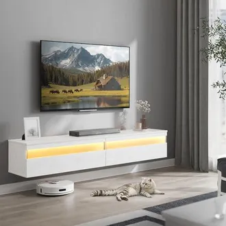 Vasagle Kailyn Collection - Meuble TV Suspendu, Support Télé Mural, Étagère Murale pour Salon, Adapté à Divers Téléviseurs, Table de Salon, Style Moderne, 178