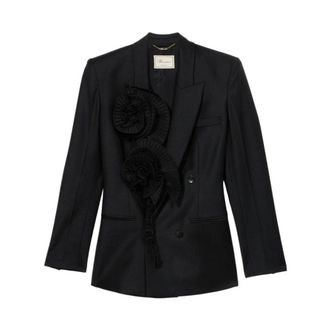 Blumarine Veste tailleur avec roses pliss&eacute;es 3D - Femme - Vestes - Noir - Taille: 40 FR