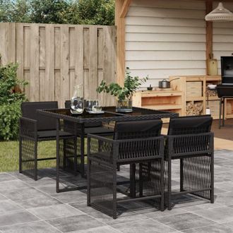 vidaXL 5-tlg. Garten-Essgruppe mit Kissen Schwarz Poly Rattan - Vidaxl