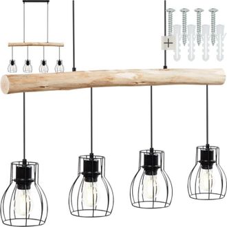 TecTake Tectake - Lampes suspendues woody poutre en bois et 4 ampoules 40 w - noir/marron
