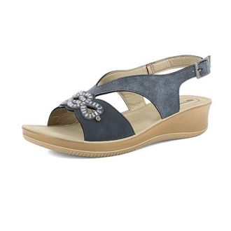 Inblu Sandales Donna A Con Cinturino Regolabile E Brillantini, Zeppa 3,5 cm, Plantare in Ecopelle Sandale pour femme, bleu, 38 EU
