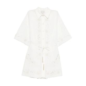 Forte_Forte Femme, Robes, Blanc, Taille: 36 FR Crystal Floral Embroidery Shirt Dress
