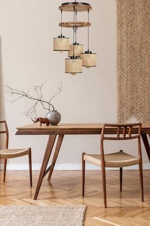 Opviq Rustic Wooden Chandelier, Vintage Color, 35 cm Diameter, 80 cm Height, Adjustable, E27 Socket, Max 40W, Electrostatic Oven Dried Paint | Perfect for S