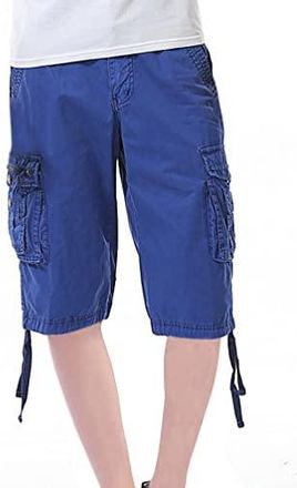 Minetom Femme Pantalons Cargo Short Bermuda Eté Multi-Poches Shorts Cargo Sport Grande Taille Casual Genou Longueur Pantalon Capris A Bleu L