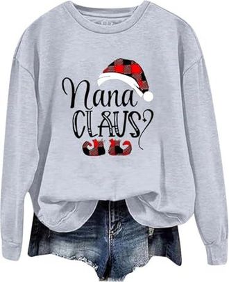 Generic 2026 Sweat &agrave; capuche &agrave; manches longues et col rond pour femme Imprim&eacute; de No&euml;l, gris clair, XXL
