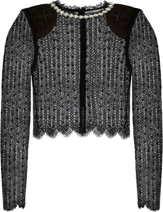 Self Portrait Femme, Pulls, Noir, Taille: 34 FR Haut en dentelle avec strass