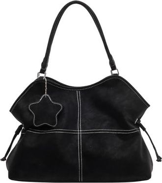Generic Sac &agrave; main &agrave; bandouli&egrave;re en cuir synth&eacute;tique pour femme et fille - Couleur unie - Pour l&eacute;cole, le travail, un usage quotidien, Noir, 17.32x5.12x12.6in