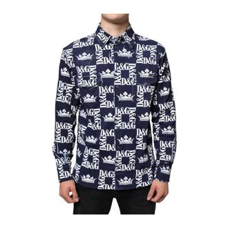 Dolce & Gabbana Crown Logo Print Slim Fit Cotton Shirt - - Shirts - Herren - Blau - S