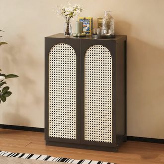 Generic Vintage-Sideboard aus Rattan mit gew&ouml;lbten Schrankt&uuml;ren Offene Regalb&ouml;den + geschlossene Stauf&auml;cher Teeschrank for zu Hause und Aufbewahrungsm&ouml;bel for