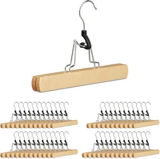 Relaxdays 48 x Hosenspanner Holz, Kleiderb&uuml;gel Set, 360&deg; drehbarer Haken, Klemmb&uuml;gel f&uuml;r Hosen & R&ouml;cke, HBT: 17x25x2,3 cm, natur