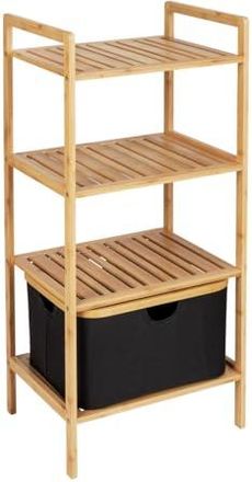 WENKO Regal Mod. Ecori, 3 Etagen mit herausnehmbarem, faltbarem Korb (28 L), aus FSC-zertifiziertem Bambus und recyceltem Polyester, 44 x 93,5 x 33 cm, Natu