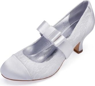 Generic Chaussures De Mari&eacute;e Chaussures Mariage Bas Talon Chaton Rond Dress F&ecirc;te Et&eacute; Talon Mariage Soir&eacute;e Chaussures Femmes 6.5Cm,Blanc,41 EU