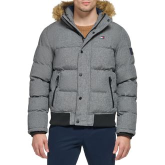 Tommy Hilfiger Herren Quilted Arctic Cloth Snap Front Snorkel Bomber Jacket Parka, grau meliert, X-Klein