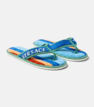 Versace Chaussons en coton &eacute;ponge &agrave; rayures