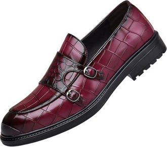 Generic Mocassins d&eacute;contract&eacute;s &agrave; enfiler en cuir verni pour homme - Mocassins Tuexdo pour mariage, affaires, bal de fin dann&eacute;e, rouge vin, 45 1/3 EU