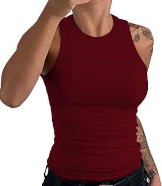 Generic T-shirt de sport pour femme - D&eacute;bardeur de fitness - Gilet de gym - Sans manches - En coton - Coupe ajust&eacute;e - Respirant - T-shirt serr&eacute; - Stretch - Sa
