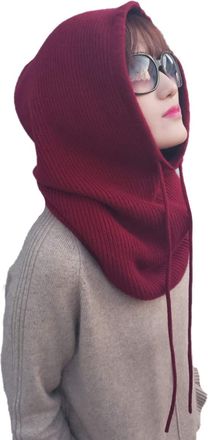 ACVIP Damen Multifunktionale Strickm&uuml;tze Winter Warme Kapuzen-Schal Sturmhaube(Weinrot)