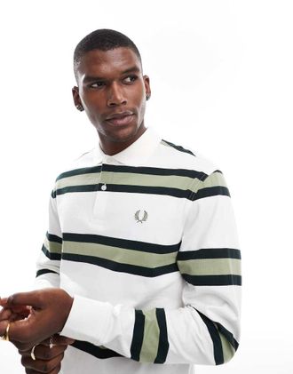 Fred Perry Gestreiftes Rugby-Hemd aus Jersey in Ecru-Neutral