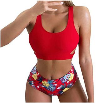 Generic 2026 Robes boh&egrave;me pour femme - Maillot de bain push-up - Bandage br&eacute;silien - Ensemble bikini bandeau - Maillots de bain Tankinis, Rouge, S