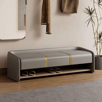 Generic Schuhaufbewahrungsbank, 2-stöckiges Schuhregal Mit Weichem Kissen - Klappbare Eingangsbank for Zuhause, Wohnung Oder Einkaufszentrum (Orange, Grau, We