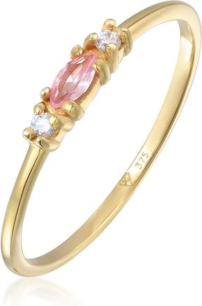 Elli Ringe - Ring Vintage Zirkonia Marquise synth. Saphir 375 G - Gr. 52 MM - in Gold - für Damen