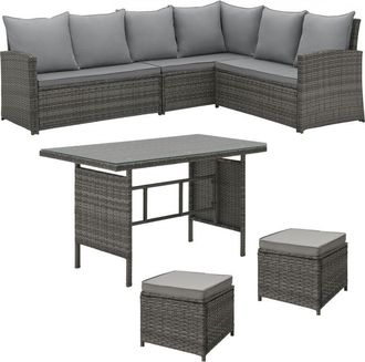 SVITA Monroe Garten-Lounge Set Polyrattan Lounge-M&ouml;bel Sitzgruppe Grau - Svita