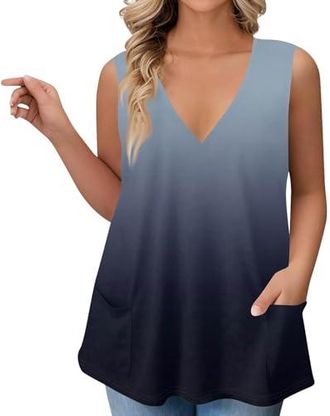 Generic Debardeur Femme Chic et &eacute;l&eacute;gant Gradient Chemisier sans Manche Imprim&eacute; D&eacute;bardeur Crop Top Ete Haut Chic et Elegant Fluide Ample Caraco Vetement Femme 