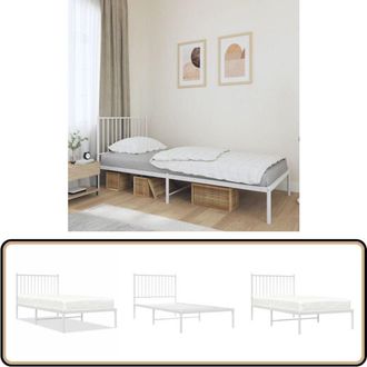 vidaXL Vidaxl - Cadre de lit métal sans matelas avec tête de lit blanc 90x190cm - Cadre De Lit - Lit Simple - Lit Metal - Lit Blanc - Tête De Lit