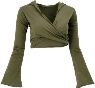 Guru Shop Guru-Boutique, Haut à Langer, Yaourt, Chemise à Manches Longues Avec Manches Trompette, Vert Olive, Ducoton, Size:M / L (40), Chandails, Sweat-shirts 
