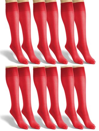 Sesto Senso 6 Paar Damen Kniestrümpfe Rot Microfaser Blickdicht 40 Den Kniesocken Bunt Seidenglatt Red