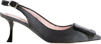 Roger Vivier Hohe Schuhe - Fringed Wash Denim Sling 65 - Gr. 41 (EU) - in Grau - f&uuml;r Damen